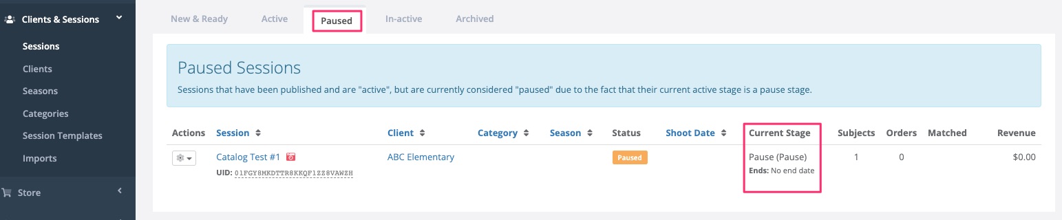 Session Tab definitions: New & Ready, Active, Paused, In-Active ...